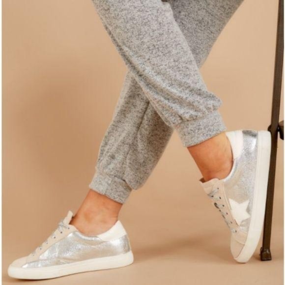 Shoes | Metallic Silver Low Top Star Sneakers | Poshmark